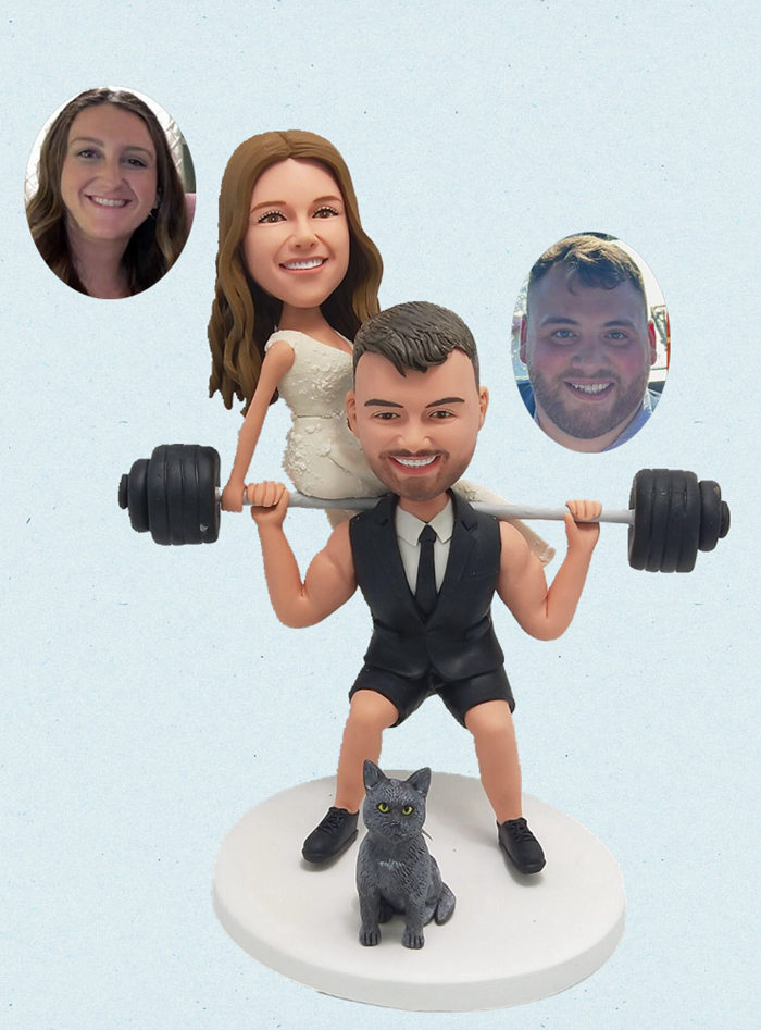 Custom bobbleheads weightlifting wedding cake topper bobbleheads ...