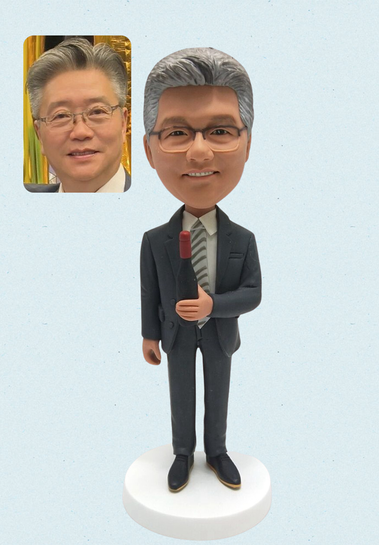 Custom Bobblehead Man in Suit Holding Wine Bottle – Personalized for ...
